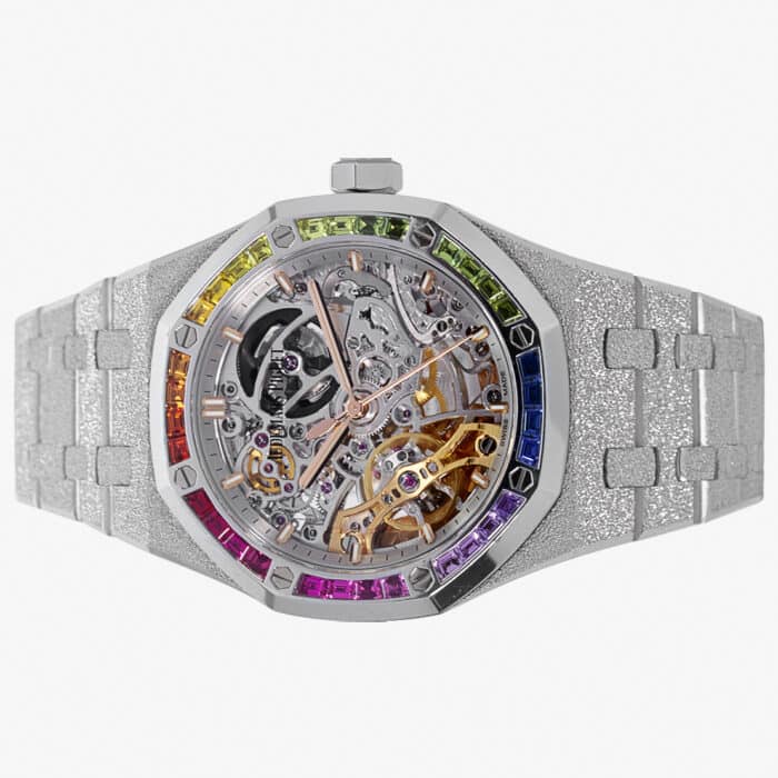 Audemars Piguet Royal Oak Open-Worked Rainbow Diamond Set Frosted 18kt ...