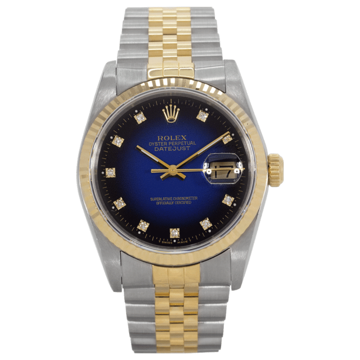 Rolex Oyster Perpetual Datejust Bi-Metal Blue Dégradé Diamond Dial 36mm ...