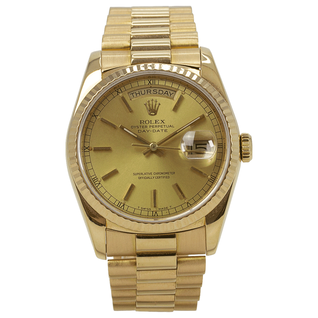 Rolex Oyster Perpetual Yellow Gold Day-Date 36mm 18238 - Luxe Watches