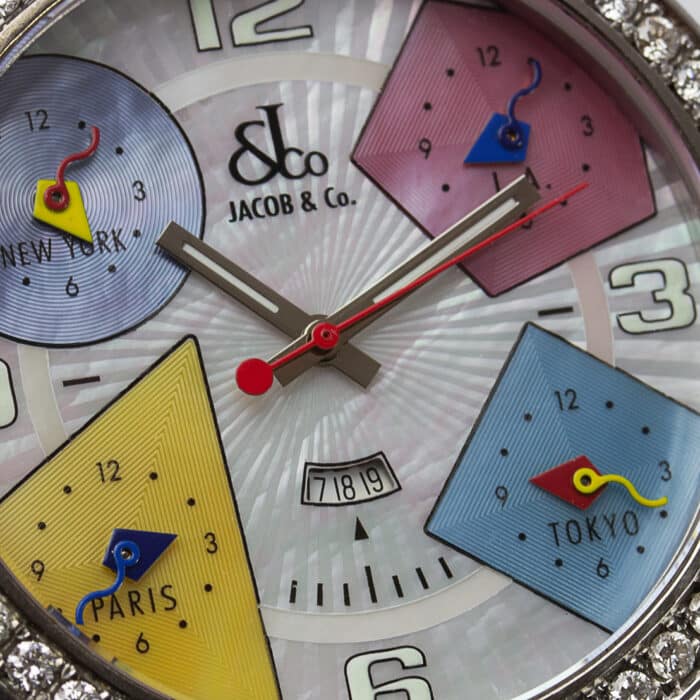 Jacob & Co. Five Time Zone Quartz Factory Diamond Set Stainless Steel D ...