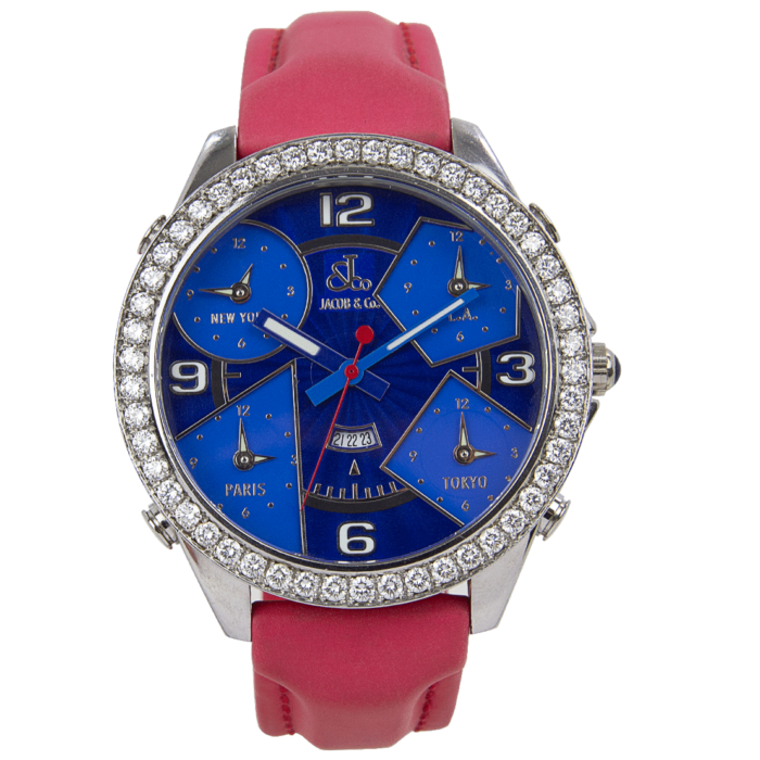 Jacob & Co. Five Time Zone Quartz Factory Diamond Set Stainless Steel ...